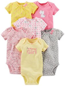 simple joys by carter's baby girls' short-sleeve bodysuit, pack of 6, pink/yellow, 3-6 months