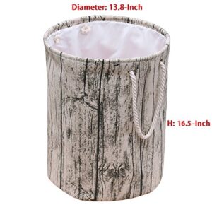 Jacone Stylish Tree Stump Shape Design Storage Basket Cotton Fabric Washable Cylindric Laundry Hamper with Rope Handles, Decorative and Convenient for Kids Bedroom