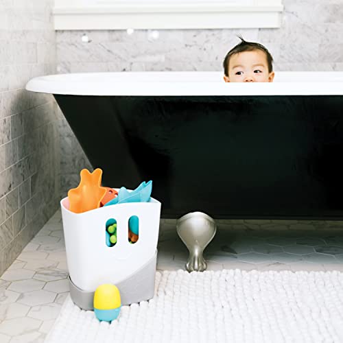 Ubbi Freestanding Bath Toy Organizer Bath Caddy with Removable Drying Rack Bin and Scoop for Toddlers and Baby, Gray