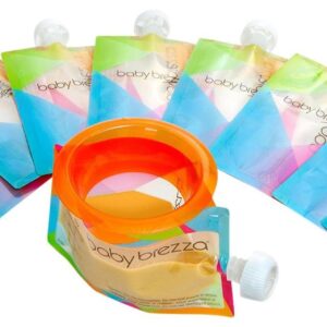 Baby Brezza Reusable Baby Food Storage Pouches, 10 Pack 7oz - Make Organic Food Puree for Kids or Toddlers and Store in Refillable Squeeze Pouches, Bulk Set is Freezer Safe & Washable