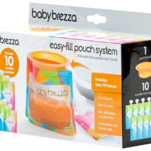 Baby Brezza Reusable Baby Food Storage Pouches, 10 Pack 7oz - Make Organic Food Puree for Kids or Toddlers and Store in Refillable Squeeze Pouches, Bulk Set is Freezer Safe & Washable