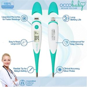 OCCObaby Clinical Digital Baby Thermometer - LCD, Flexible Tip, 10 Second Quick Accurate Fever Alarm Rectal Oral & Underarm Use - Waterproof Baby Thermometer for Infants & Toddlers