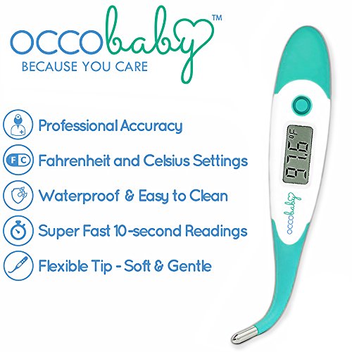 OCCObaby Clinical Digital Baby Thermometer - LCD, Flexible Tip, 10 Second Quick Accurate Fever Alarm Rectal Oral & Underarm Use - Waterproof Baby Thermometer for Infants & Toddlers