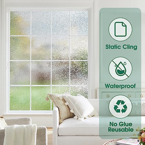 Coavas Frosted Window Privacy Film: Crystal Glass Film, No Glue Static Film, Anti UV Window Clings, One Way Vision Blocking for Home Office(17.7x78.7 inches)