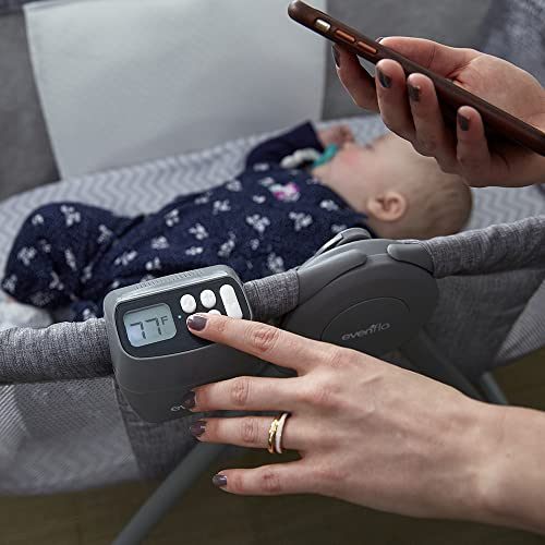 Evenflo Loft Portable Bassinet, for Boys & Girls, Bluetooth Speaker to play-music, soft-nightlight, Mesh Panels, Room-Temperature Monitor, 20-Pound Capacity, Gray Melange, 20.5” W x 4” D x 26.75” H