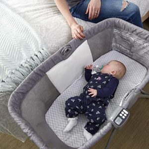 Evenflo Loft Portable Bassinet, for Boys & Girls, Bluetooth Speaker to play-music, soft-nightlight, Mesh Panels, Room-Temperature Monitor, 20-Pound Capacity, Gray Melange, 20.5” W x 4” D x 26.75” H