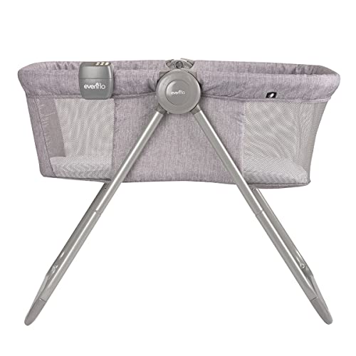 Evenflo Loft Portable Bassinet, for Boys & Girls, Bluetooth Speaker to play-music, soft-nightlight, Mesh Panels, Room-Temperature Monitor, 20-Pound Capacity, Gray Melange, 20.5” W x 4” D x 26.75” H