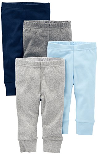 Simple Joys by Carter's Baby Boys' Cotton Pants, Pack of 4, Blue/Grey/White, 0-3 Months