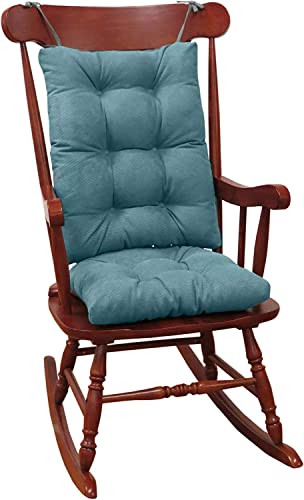 Klear Vu Omega Non-Slip Rocking Chair Cushion Set with Thick Padding and Tufted Design, Includes Seat Pad & Back Pillow with Ties for Living Room Rocker, 17x17 Inches, 2 Piece Set, Marine