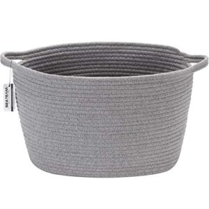 sea team oval cotton rope woven storage basket with handles, diaper caddy, nursery nappies organizer, baby shower basket for kid's room, 14.2 x 9 x 11.4 inches (medium size, grey)