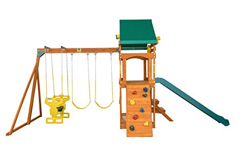 Sky View Cedar Backyard Playset | W: 17'10" D: 9'4" H: 9'9" | w/2-Person Glider & 2 Belt Swings | Binoculars, Steering Wheel & Telescope | Kids Age 3-12 | ASTM Standards | 10-Year Warranty on Wood