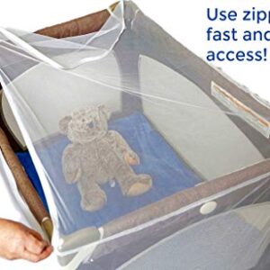 Baby Playpen Mosquito Net with Zippers, Premium Quality by Tedderfield, for Pack ‘n Play Playpens, Strollers, Easy Zip Access to Baby, Drawstring Base, Ideal Portable Bug Netting