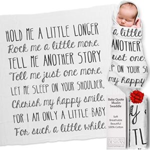 ocean drop 100% cotton muslin swaddle baby blanket – hold me black quote with gift box for baptism, christening gift, godson, goddaughter, neutral, baby shower – super soft, breathable large 47x47”