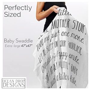 Ocean Drop 100% Cotton Muslin Swaddle Baby Blanket – Hold Me Black Quote with Gift Box for Baptism, Christening Gift, Godson, Goddaughter, Neutral, Baby Shower – Super Soft, Breathable Large 47x47”