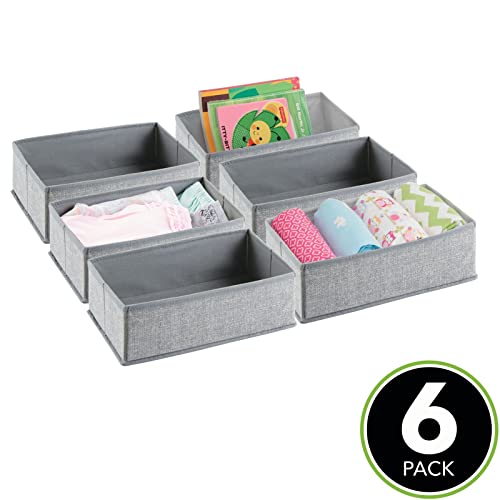 mDesign Fabric Drawer Organizer Bins, Kids/Baby Nursery Dresser, Closet, Shelf, Playroom Organization, Hold Clothes, Toys, Diapers, Bibs, Blankets, Lido Collection - 6 Pack - Gray