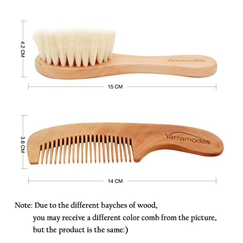 Baby Goat Hair Brush and Comb Set for Newborns & Toddlers Eco-Friendly Safe Brush for Cradle Cap Natural Wooden Comb Perfect Baby Shower and Registry Gift (Baby Hair Brush and Comb Set)