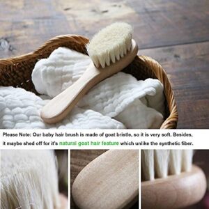 Baby Goat Hair Brush and Comb Set for Newborns & Toddlers Eco-Friendly Safe Brush for Cradle Cap Natural Wooden Comb Perfect Baby Shower and Registry Gift (Baby Hair Brush and Comb Set)