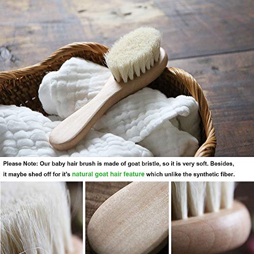 Baby Goat Hair Brush and Comb Set for Newborns & Toddlers Eco-Friendly Safe Brush for Cradle Cap Natural Wooden Comb Perfect Baby Shower and Registry Gift (Baby Hair Brush and Comb Set)