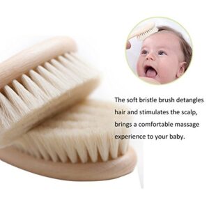 Baby Goat Hair Brush and Comb Set for Newborns & Toddlers Eco-Friendly Safe Brush for Cradle Cap Natural Wooden Comb Perfect Baby Shower and Registry Gift (Baby Hair Brush and Comb Set)