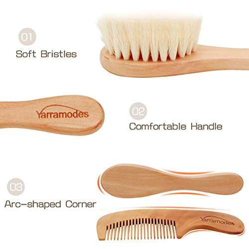 Baby Goat Hair Brush and Comb Set for Newborns & Toddlers Eco-Friendly Safe Brush for Cradle Cap Natural Wooden Comb Perfect Baby Shower and Registry Gift (Baby Hair Brush and Comb Set)