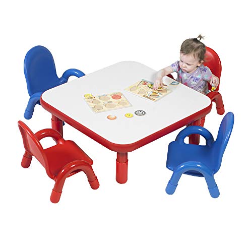 Angeles AB74112PR5 Baseline 30" Sq. Kids Table and Chairs Set, Homeschool/Playroom Toddler Furniture, Activity Table for Daycare/Classroom Learning, Red