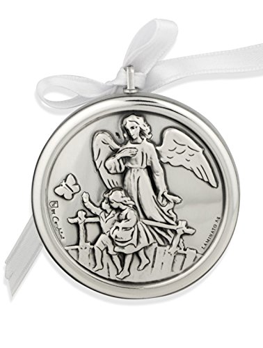 Silver-Plated Guardian Angel Crib Medal by Venerare (White)