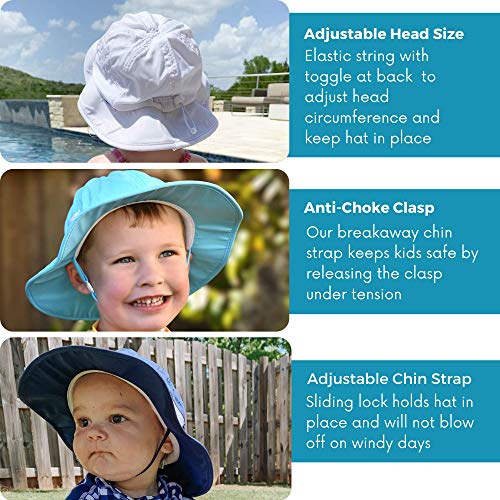 SwimZip Unisex Child Wide Brim Sun Protection Hat UPF 50+ Adjustable | White 2-8