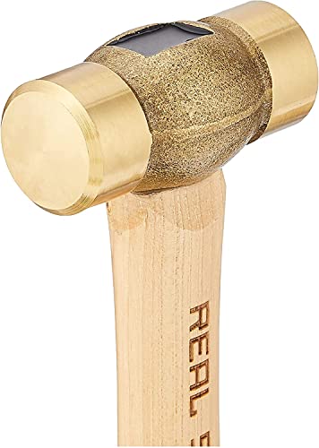 REAL STEEL 0421 Drop Forged Solid Brass Non-Sparking Hammer, Hickory Wood Handle, 20-Ounce