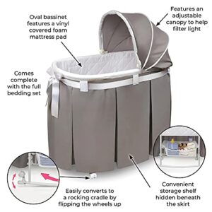 Wishes Oval Rocking Baby Bassinet with Bedding, Storage, and Pad