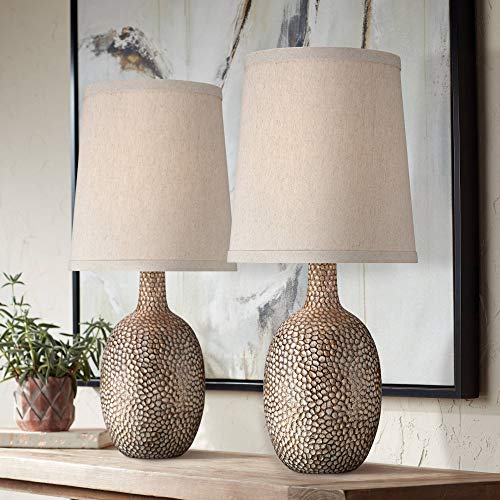 360 Lighting Chalane Rustic Farmhouse Accent Table Lamps 23 1/2" Tall Set of 2 Antique Bronze Hammered Textured Natural Linen Shade for Bedroom Living Room House Bedside Nightstand Office