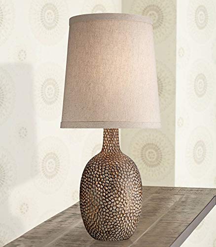 360 Lighting Chalane Rustic Farmhouse Accent Table Lamps 23 1/2" Tall Set of 2 Antique Bronze Hammered Textured Natural Linen Shade for Bedroom Living Room House Bedside Nightstand Office