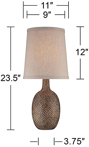 360 Lighting Chalane Rustic Farmhouse Accent Table Lamps 23 1/2" Tall Set of 2 Antique Bronze Hammered Textured Natural Linen Shade for Bedroom Living Room House Bedside Nightstand Office