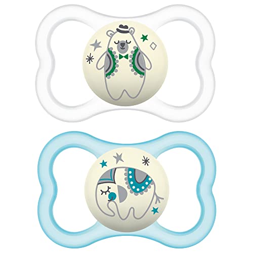 MAM Air Night Pacifiers , MAM Sensitive Skin Pacifier 6+ Months, Glow in the Dark Pacifier, Best Pacifier for Breastfed Babies, Unisex Baby Pacifiers, 2 Count (Pack of 1), Designs May Vary