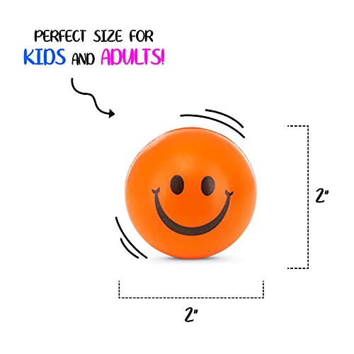 Be Happy! Neon Colored Smile Funny Face Stress Ball - Happy Smile Face Squishies Toys Stress Foam Balls for Soft Play - Bulk Pack of 12 Relaxable 2.5" Stress Relief Smile Squeeze Balls Fun Toys