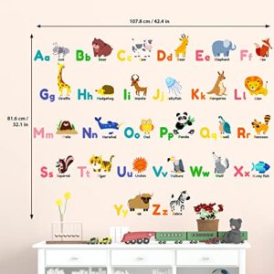 DECOWALL DS8-1614 Colourful Animal Alphabet ABC Kids Wall Stickers Wall Decals Peel and Stick Removable Wall Stickers for Kids Nursery Bedroom Living Room décor