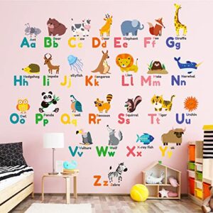 DECOWALL DS8-1614 Colourful Animal Alphabet ABC Kids Wall Stickers Wall Decals Peel and Stick Removable Wall Stickers for Kids Nursery Bedroom Living Room décor