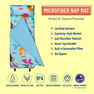 Wildkin Microfiber Nap Mat with Reusable Pillow for Boys and Girls, Perfect for Daycare and Preschool Toddler Sleeping Mat, Soft Cotton Blend Materials Nap Mat for Kids (Mermaid)