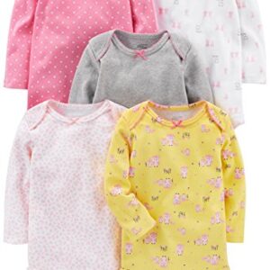 Simple Joys by Carter's Baby Girls' Long-Sleeve Bodysuit, Pack of 5, Yellow/Pink/Grey, Floral, 3-6 Months