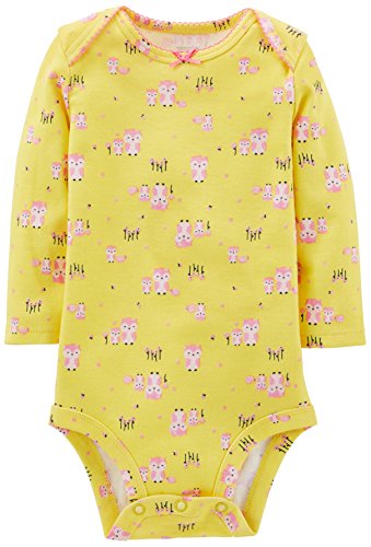 Simple Joys by Carter's Baby Girls' Long-Sleeve Bodysuit, Pack of 5, Yellow/Pink/Grey, Floral, 3-6 Months