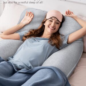 AngQi Pregnancy Pillows, U Shaped Pregnancy Body Pillow for Sleeping, 55 inch Maternity Pillow for Pregnant Women with Cooling Jersey Cover, Grey