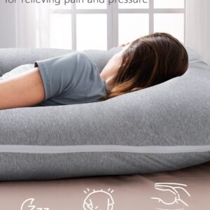 AngQi Pregnancy Pillows, U Shaped Pregnancy Body Pillow for Sleeping, 55 inch Maternity Pillow for Pregnant Women with Cooling Jersey Cover, Grey