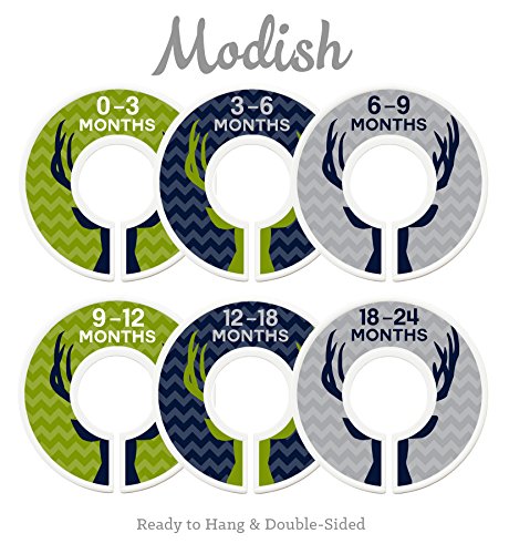 Modish Labels Baby Clothes Size Dividers, Baby Closet Organizers, Size Dividers, Baby Closet Organizers, Closet Dividers, Clothes Organizer, Nursery, Boy, Woodland, Deer, Navy, Green, Gray (Baby)