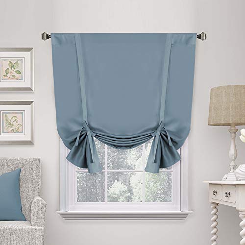 H.VERSAILTEX Thermal Insulated Blackout Adjustable Tie Up Shade Curtain Window Treatment (Rod Pocket Panel, 42 inches W x 63 inches L，Stone Blue)