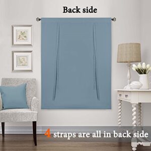 H.VERSAILTEX Thermal Insulated Blackout Adjustable Tie Up Shade Curtain Window Treatment (Rod Pocket Panel, 42 inches W x 63 inches L，Stone Blue)