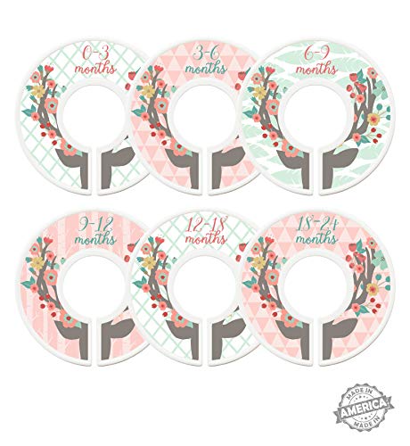 Modish Labels Baby Clothes Size Dividers, Baby Closet Organizers, Size Dividers, Baby Closet Organizers, Closet Dividers, Clothes Organizer, Girl, Woodland, Deer, Boho, Flowers, Pink, Mint (Baby)