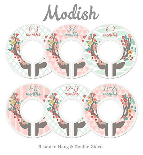 Modish Labels Baby Clothes Size Dividers, Baby Closet Organizers, Size Dividers, Baby Closet Organizers, Closet Dividers, Clothes Organizer, Girl, Woodland, Deer, Boho, Flowers, Pink, Mint (Baby)