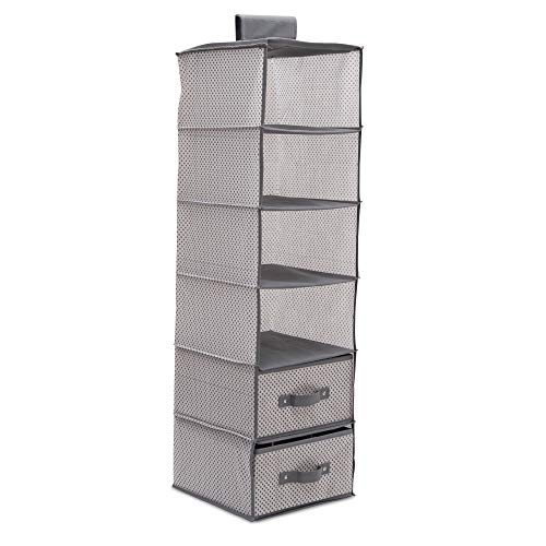 Delta Children 6 Shelf Hanging Wall Storage with 2 Drawers - Easy Storage/Organization Solution- Holds Sweaters, Shirts, Pants, Accessories & More - Movable Drawers Allow for Customization, Grey