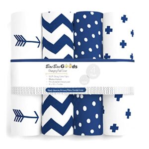 changing pad cover – baby changing pad covers 4 pack – boy or girl changing pad cover – pure cotton machine washable navy and white changing table cover – diaper changing pad cover sheets