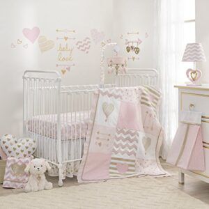 lambs & ivy baby love pink/gold girl heart 4 piece crib bedding set