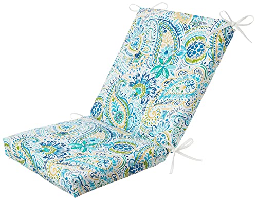 Pillow Perfect Paisley Outdoor Round Corner Chair Cushion Deep Seat, Weather, and Fade Resistant, Square Corner - 36.5" x 18", Blue/Yellow Gilford